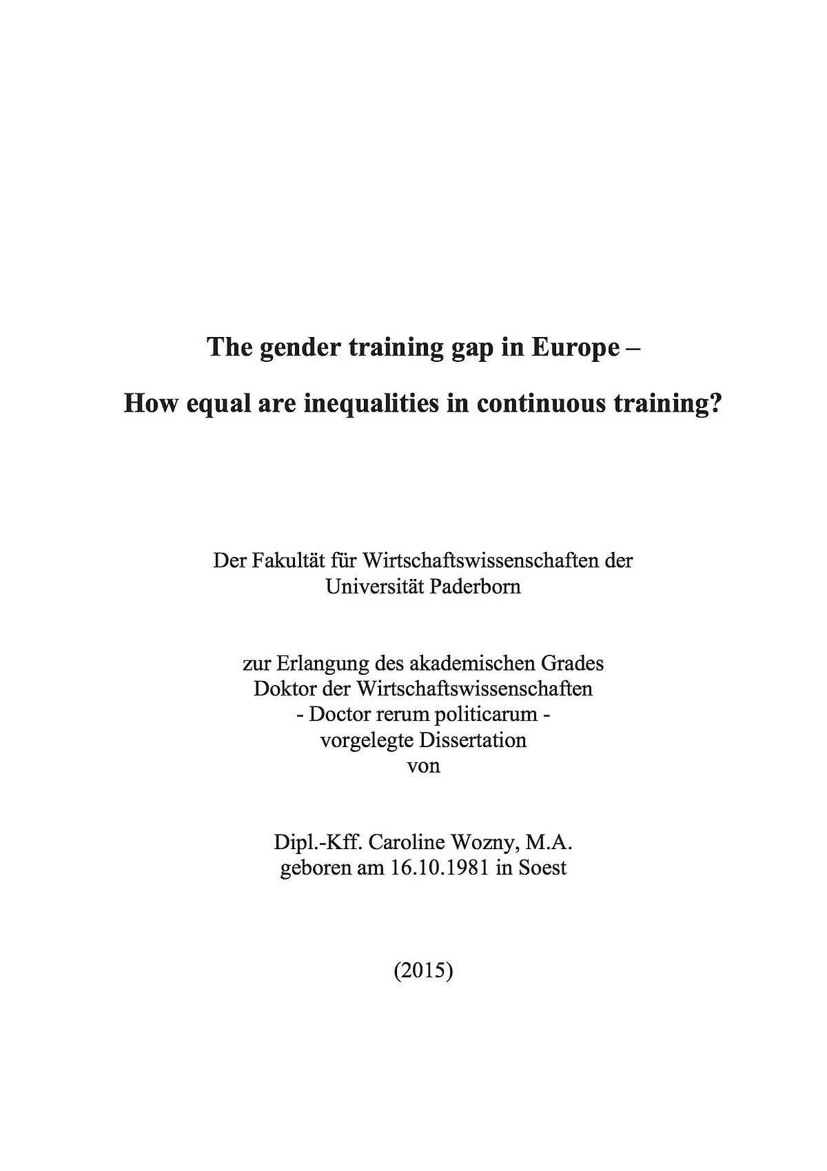 The gender training gap in Europe: How equal are inequalities in ...